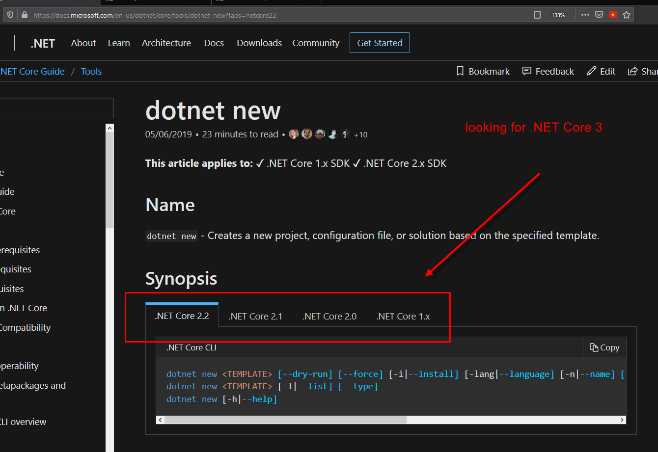 Need a tab for .NET Core 3.0.100 · Issue #14965 · dotnet/docs · GitHub