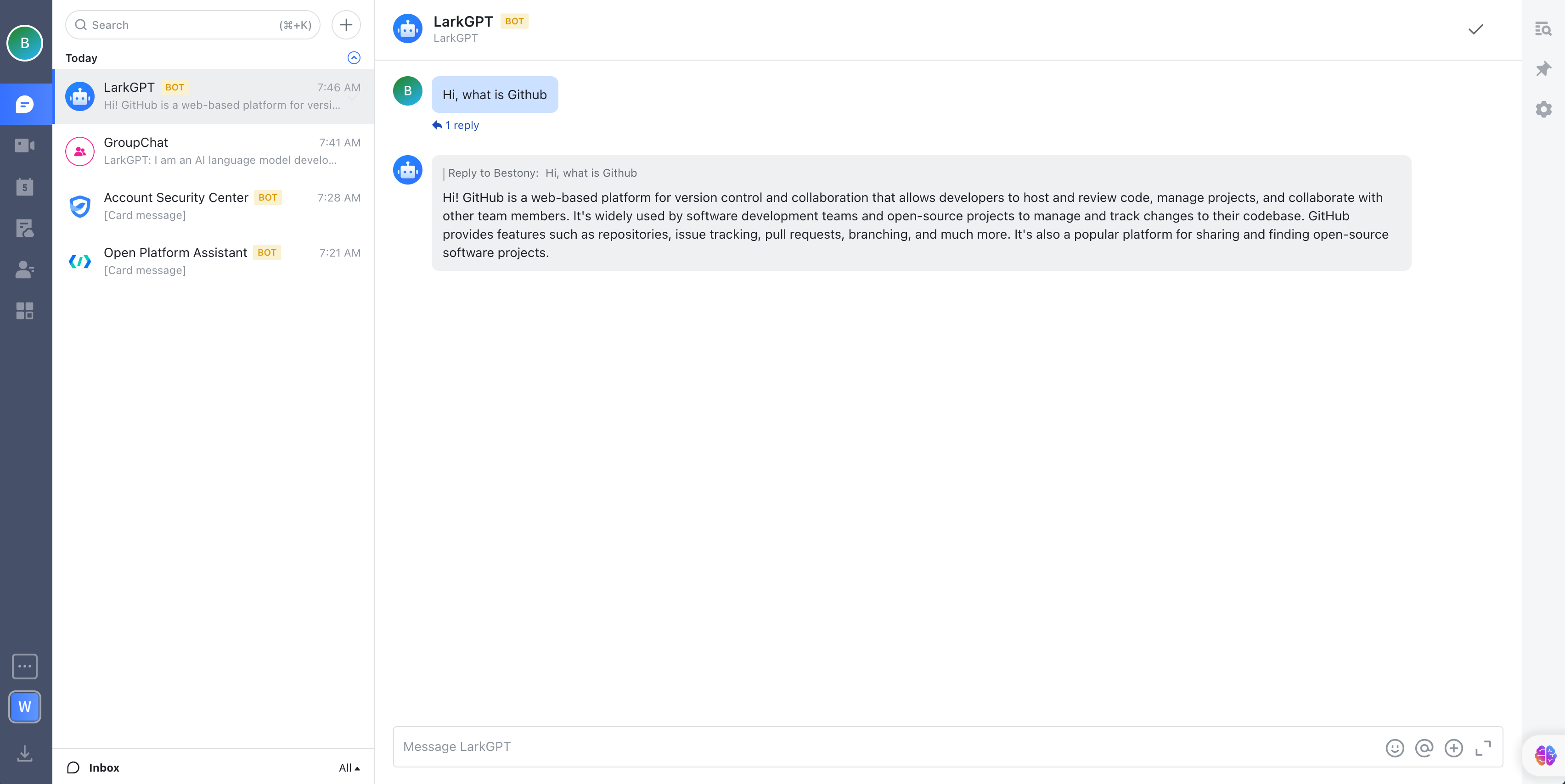 GitHub - bestony/LarkGPT: A ChatGPT Integration for Larksuite