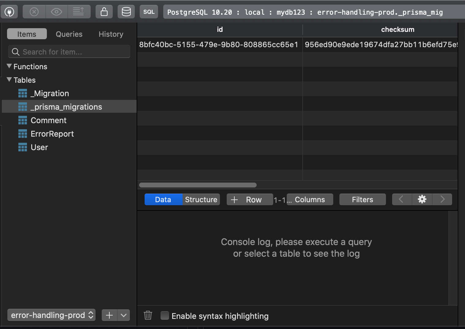 `migrate dev` errors with `The underlying table for model '_prisma_migrations' does not exist ...