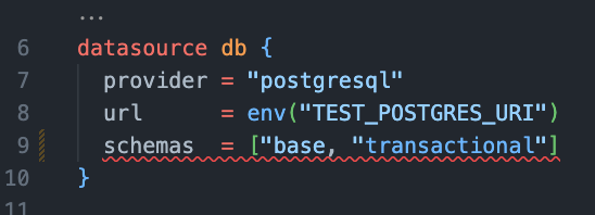 Missing `"` double quote when using the missing schema in `schemas ...