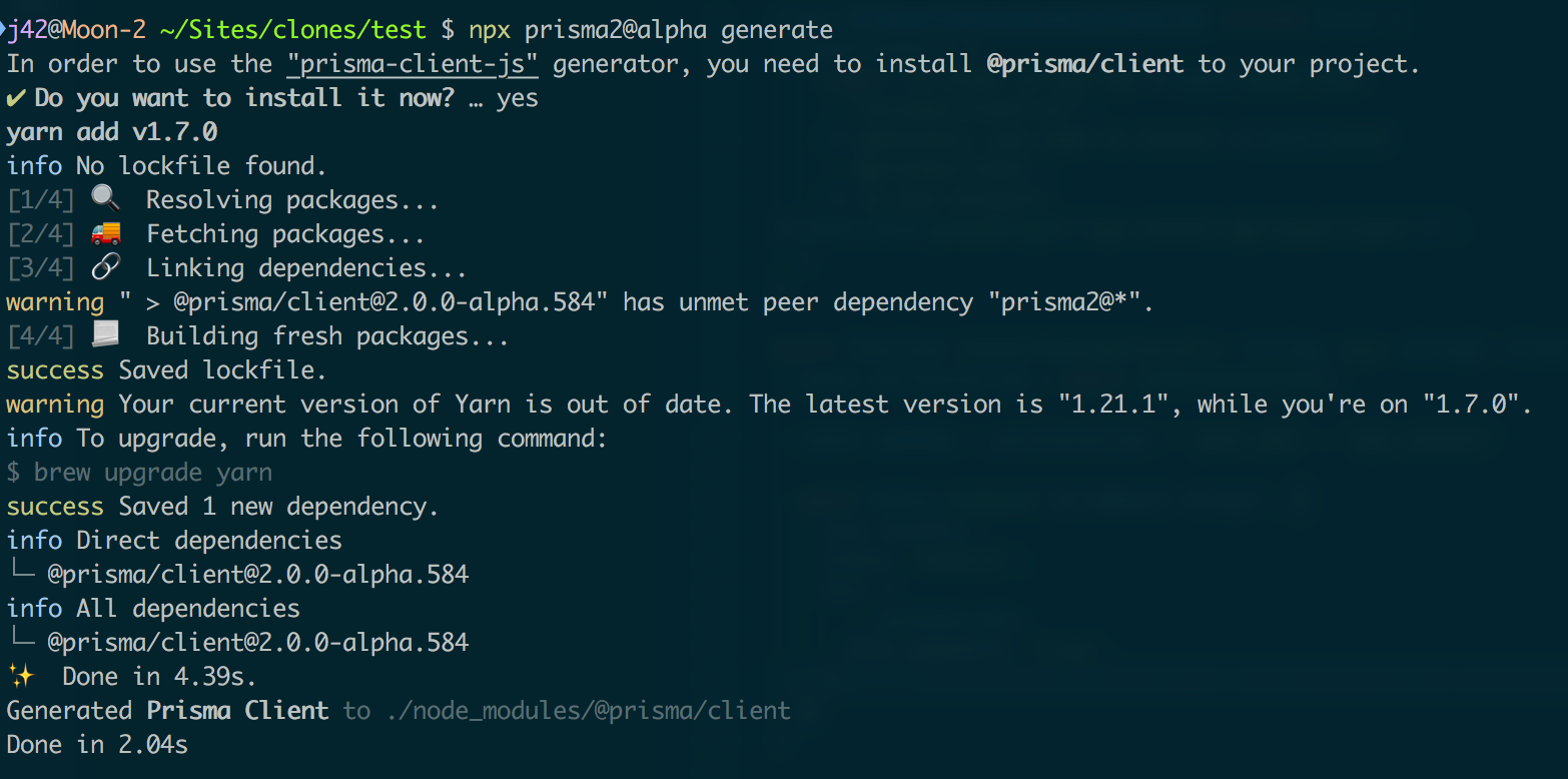 Improve formatting of missing generator error message · Issue #1362 · prisma/prisma · GitHub
