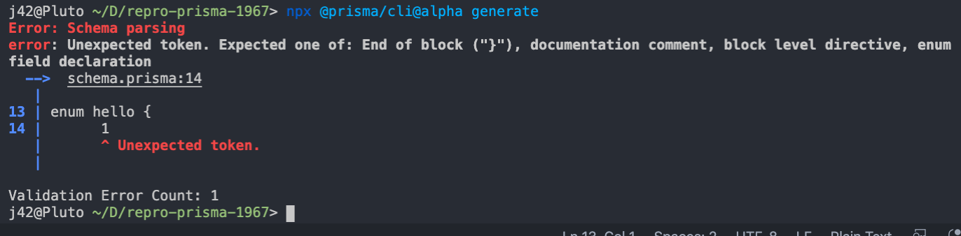 Error Format For Enum Field Declaration Broken · Issue 1968 · Prismaprisma · Github