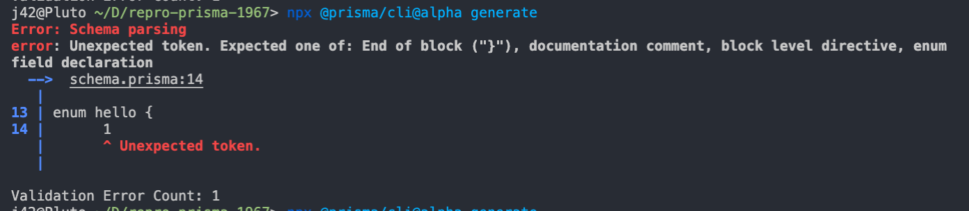Improve message for number not allowed in enum value names. · Issue #2039 · prisma/prisma · GitHub