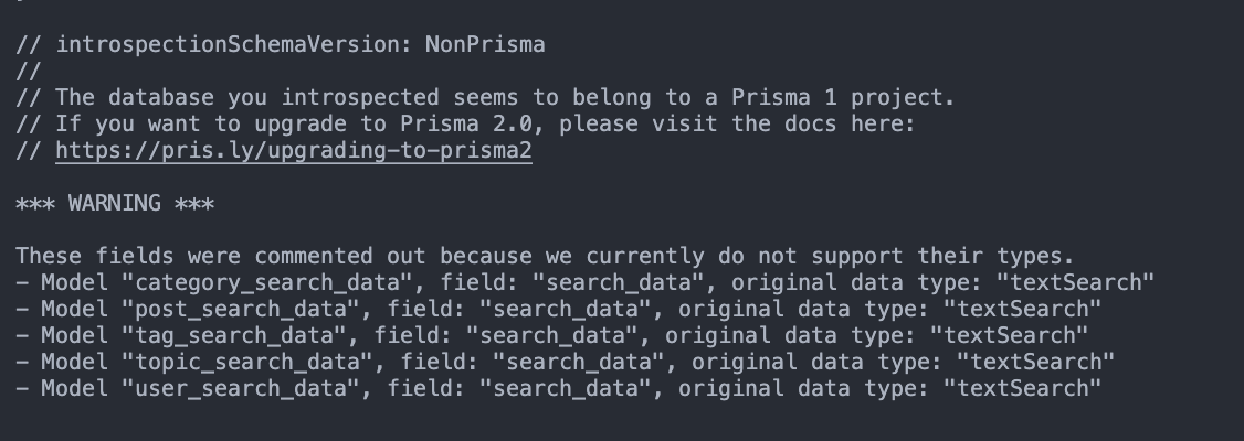 Output Notice About Prisma1 Prisma2 Upgrade Documentation And Tool