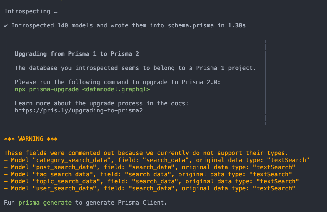Output Notice About Prisma1 Prisma2 Upgrade Documentation And Tool