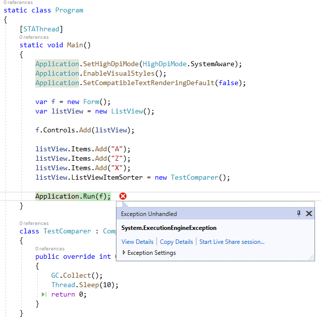 Listviewitemsadd Throws Executionengineexception With Custom Listviewitemsorter 0281