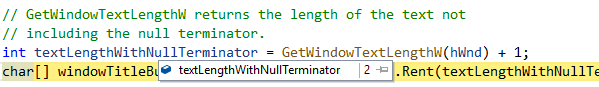 Issues in User32.GetWindowText() (out-of-bounds write; text length change detection not working ...