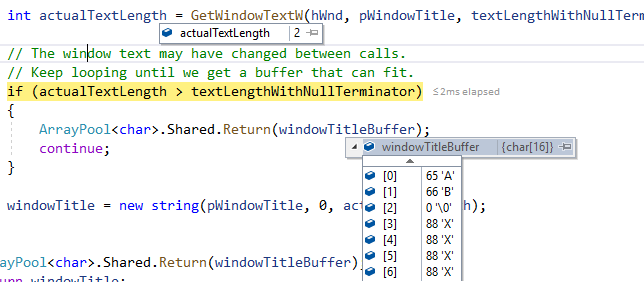 Issues in User32.GetWindowText() (out-of-bounds write; text length change detection not working ...