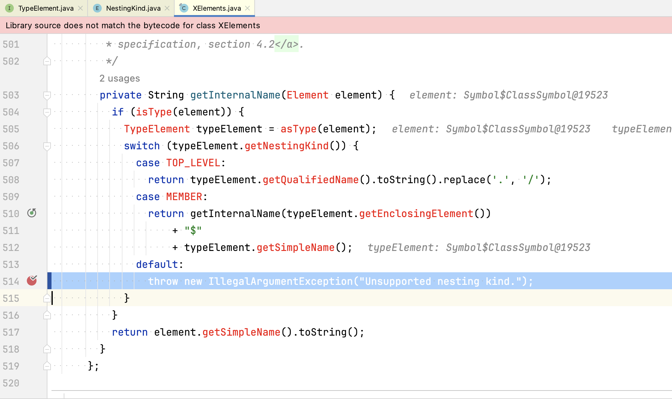 Xelementsgetinternalname Throws Illegalargumentexception Unsupported 