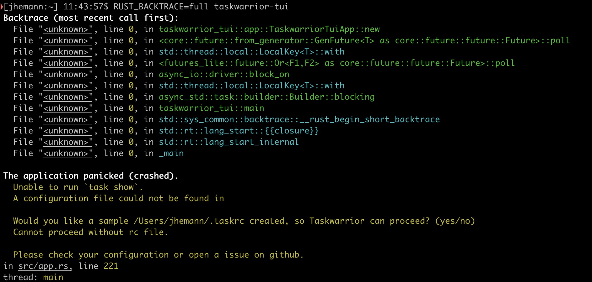 Crash from initial installation · Issue #229 · kdheepak/taskwarrior-tui · GitHub