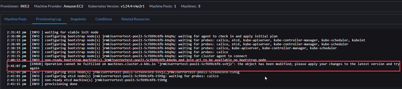 [BUG] Erroneous "Operation cannot be fulfilled" Error in RKE2 Provisioning Logs · Issue #39108 ...