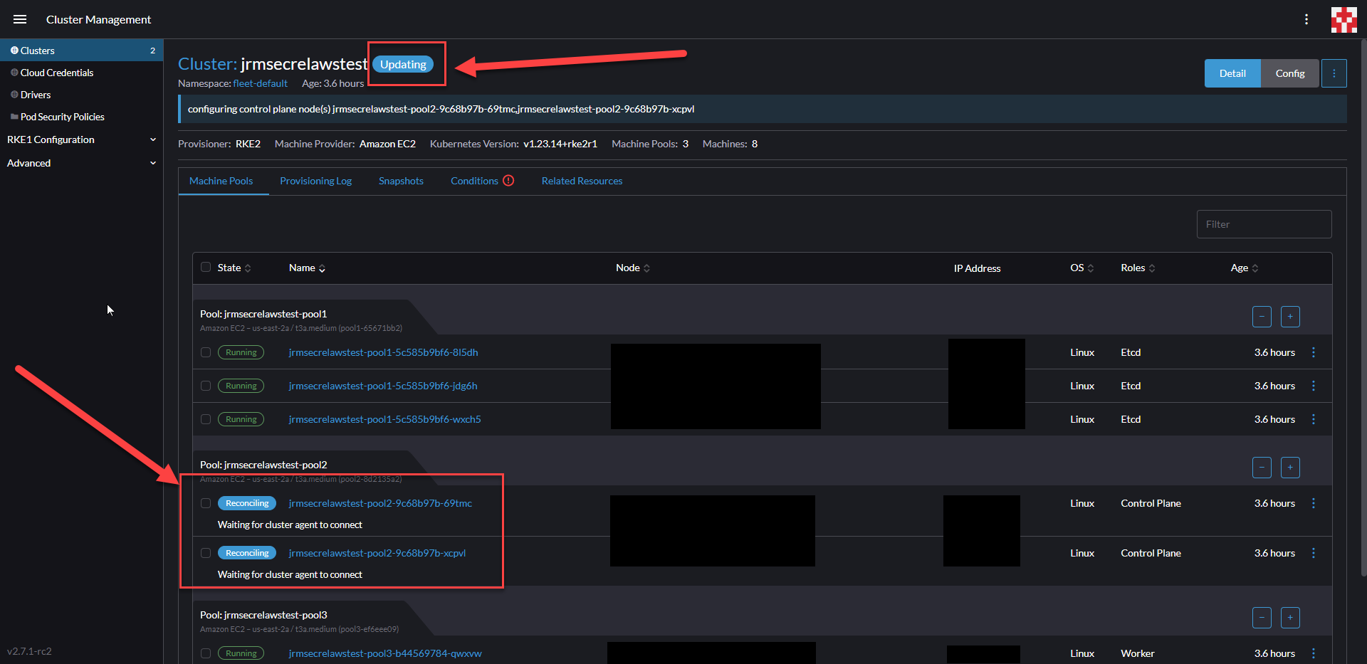 Downstream Node Driver Cluster gets stuck in Updating State after rancher server upgrade · Issue ...
