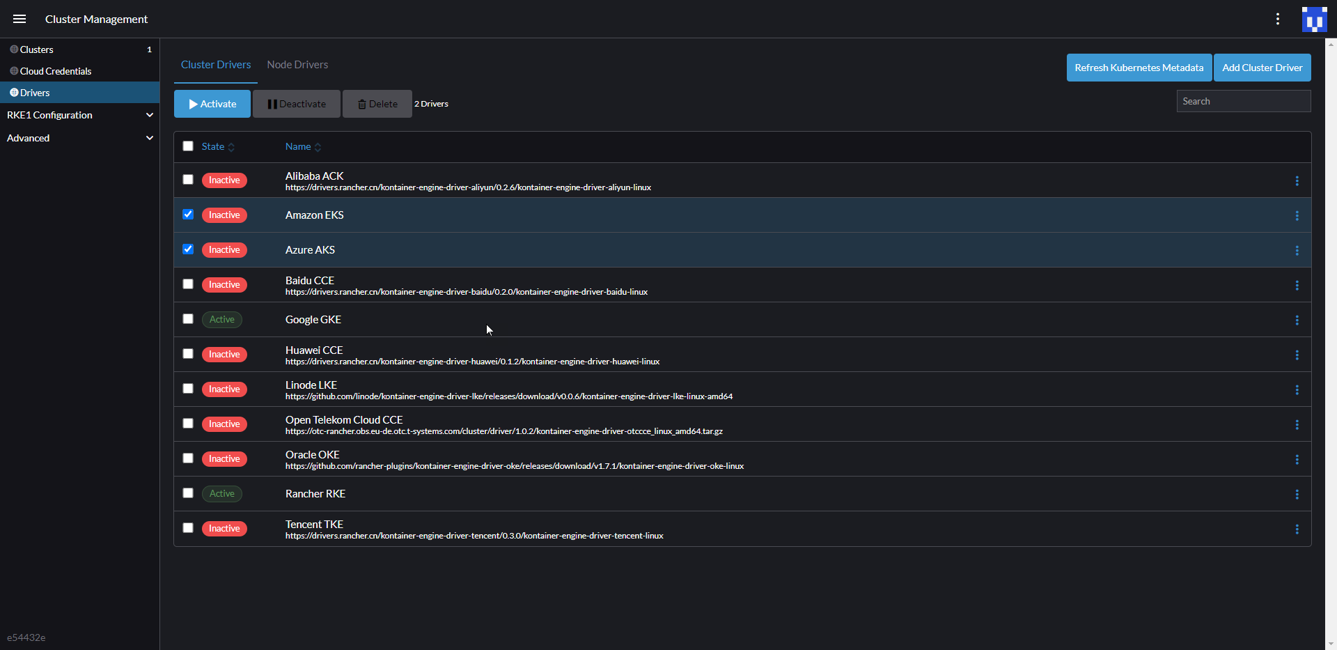 Unable to Deactivate multiple Cluster Drivers and Node Drivers · Issue #7762 · rancher/dashboard ...