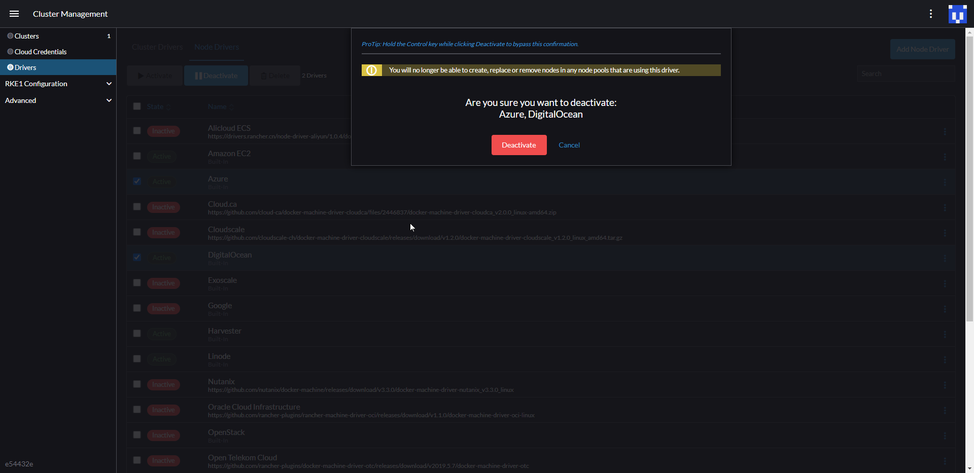 Unable to Deactivate multiple Cluster Drivers and Node Drivers · Issue #7762 · rancher/dashboard ...