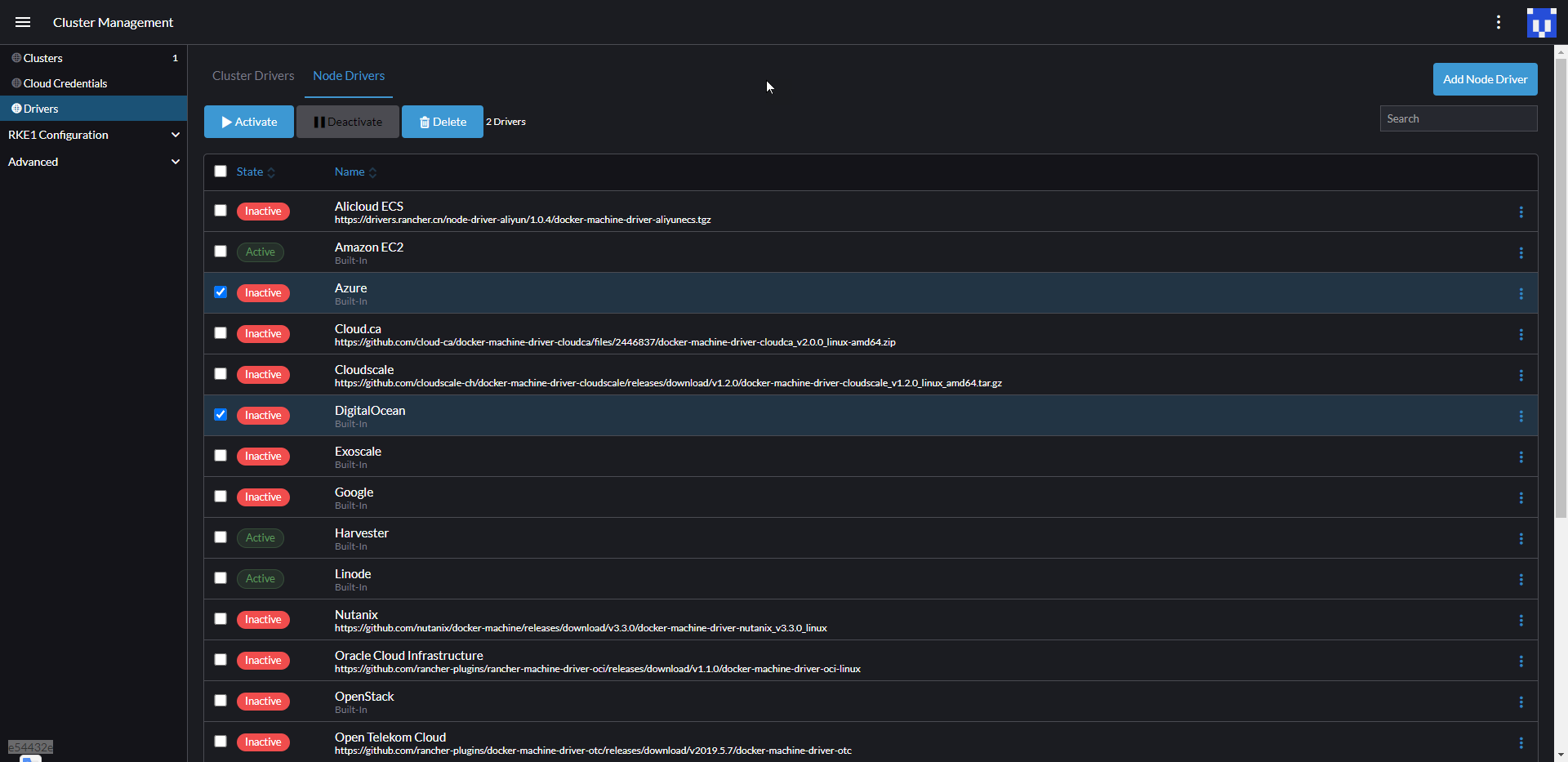 Unable to Deactivate multiple Cluster Drivers and Node Drivers · Issue #7762 · rancher/dashboard ...
