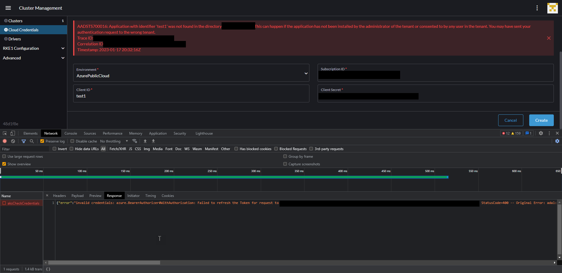 Error message from Azure Credential creation is not shown to user · Issue #7909 · rancher ...
