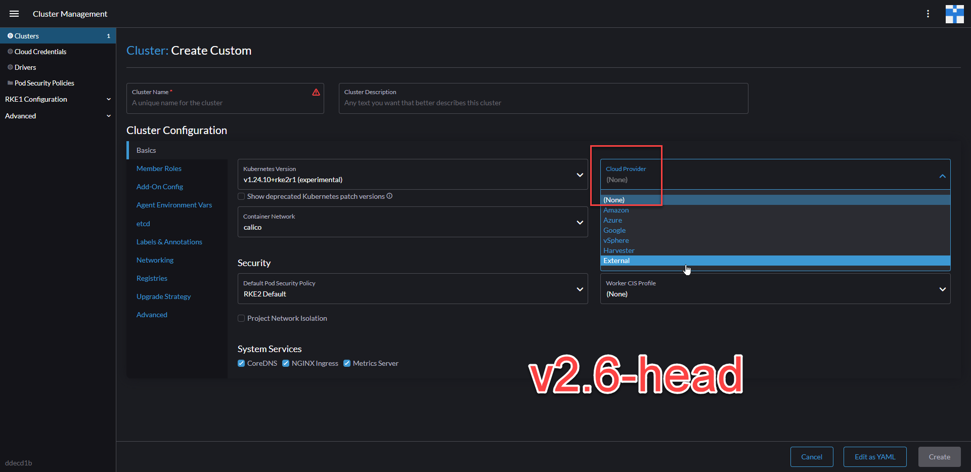 The default value for the Default Pod Security Admission field changes to "(None)" on older K8s ...