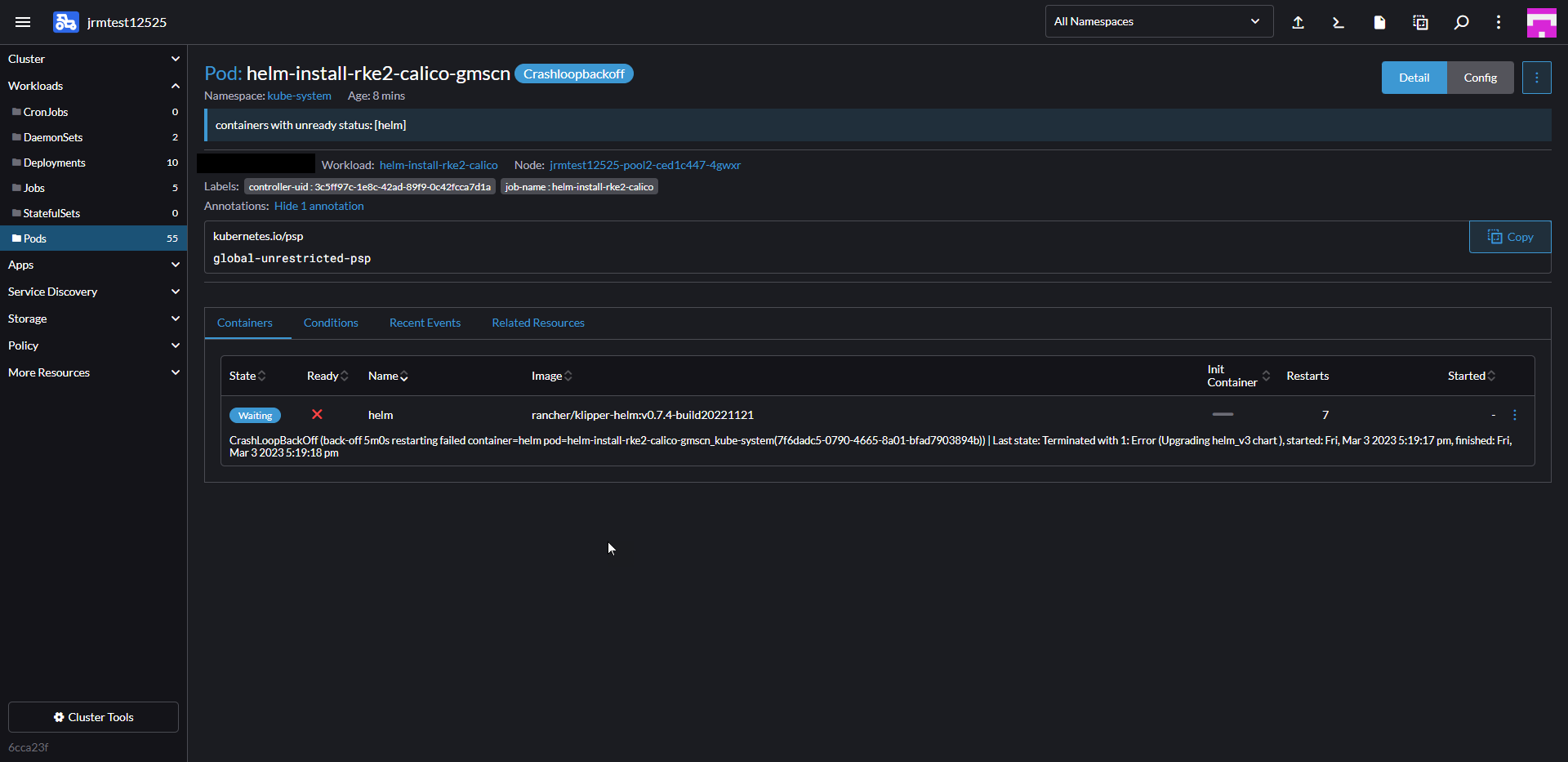 [BUG] rke2 upgrade from 1.24 -> 1.25 `helm-install-calico-rke2` job is in `unavailable` state ...
