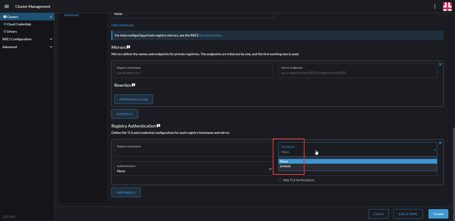 Create a RKE2 cluster, TLS Secret only shows the None option only · Issue #8287 · rancher ...