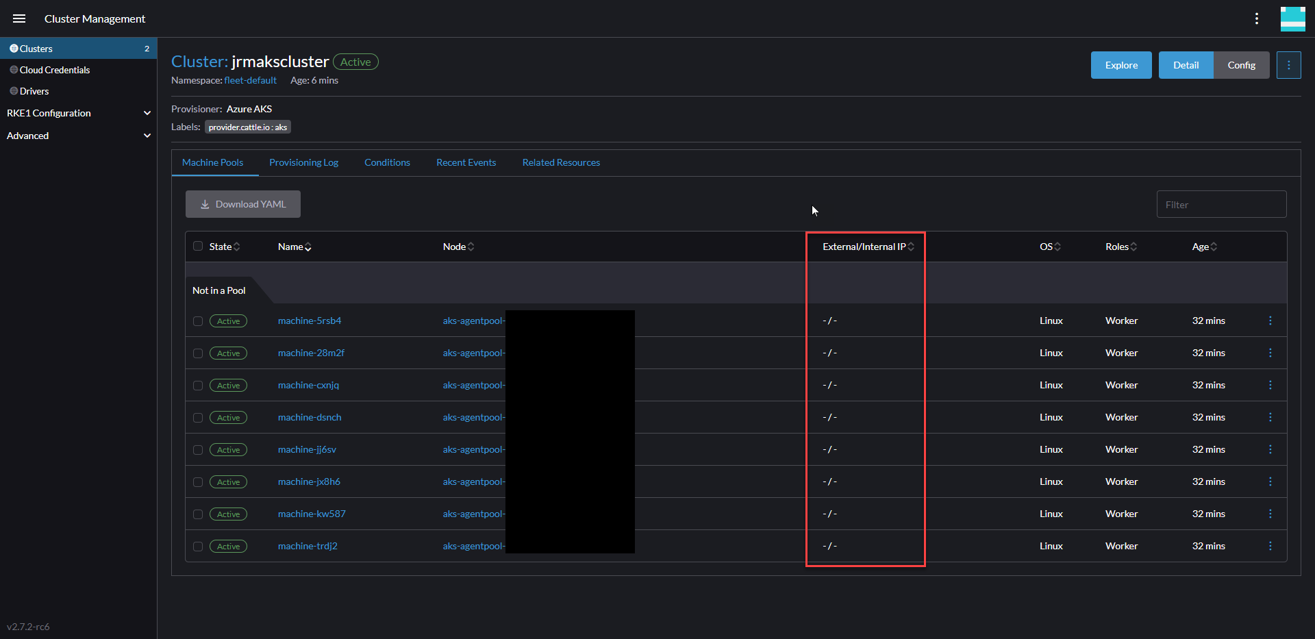 When deploying Rancher using an RKE2 or K3s cluster, the external/internal addresses are missing ...