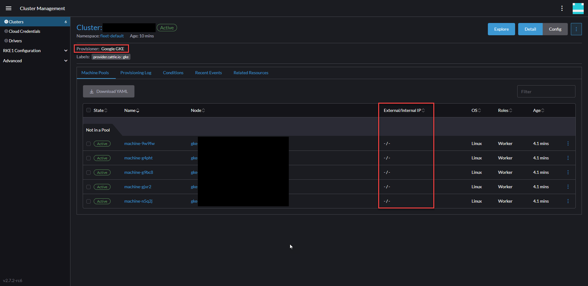 When provisioning Hosted downstream clusters, the external/internal addresses are missing in the ...