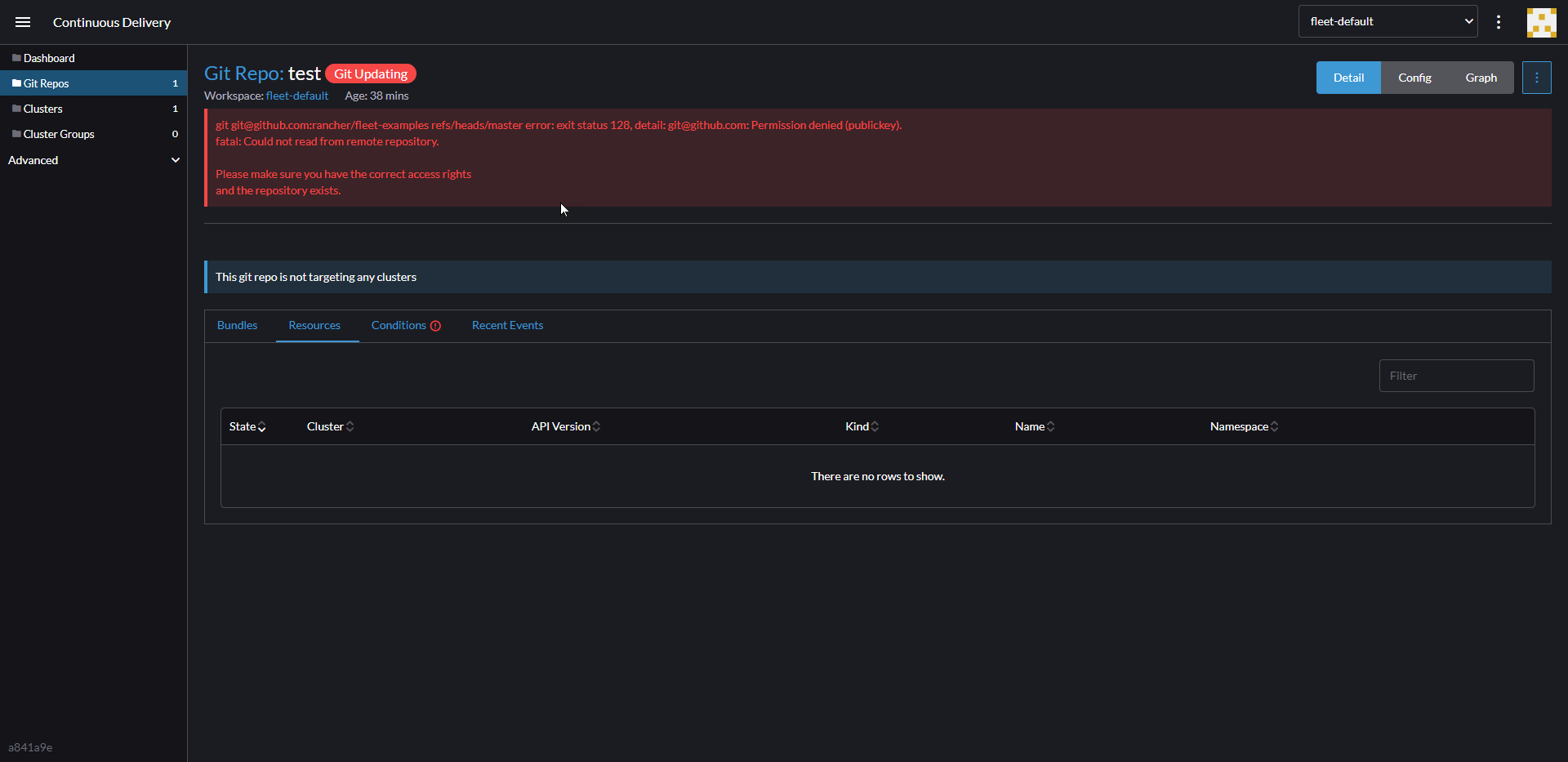 Setup error for a Fleet gitrepo are not propagated to UI · Issue #8187 · rancher/dashboard · GitHub