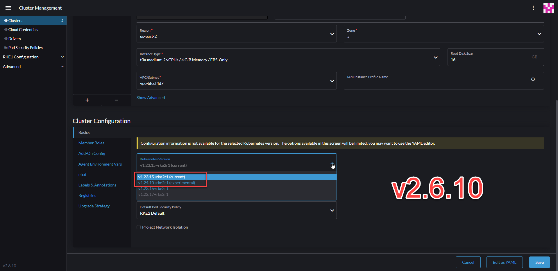 [Backport v2.7] [Bug] k8s versions that are not listed in the UI dropdown are out of order/show ...