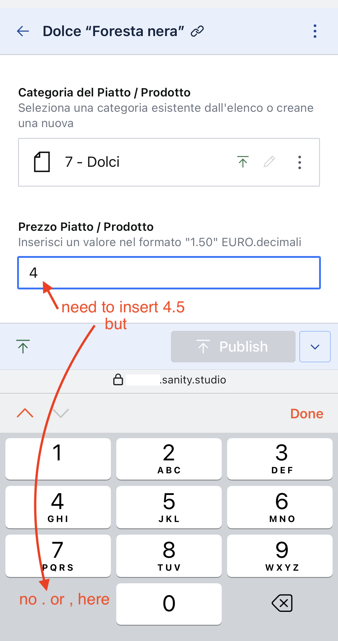 Can't set floating point for number input on mobile Sanity Studio interface (iPhone) · Issue ...