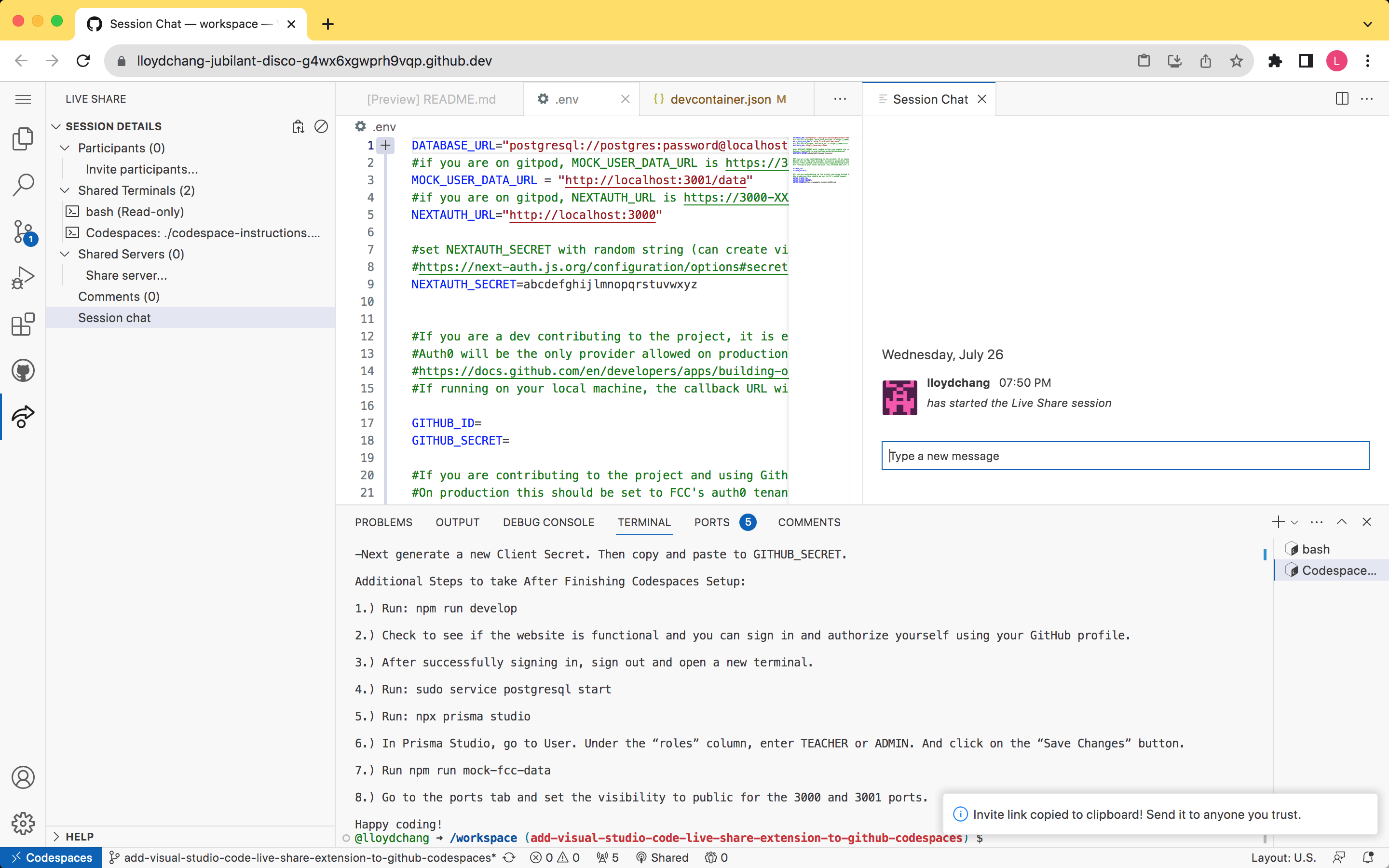 Add Visual Studio Code Live Share extension to GitHub CodeSpaces · Issue #393 · freeCodeCamp ...