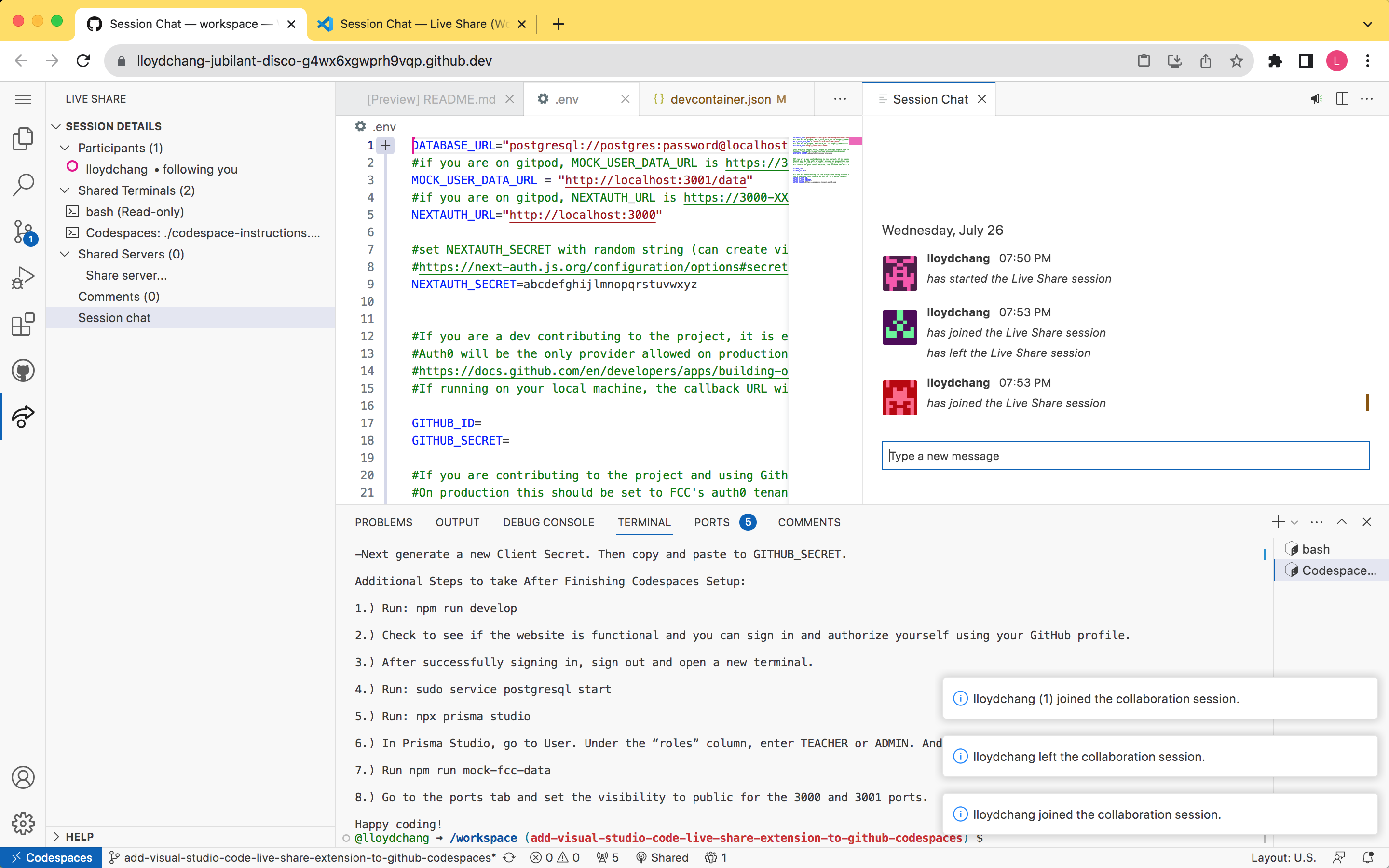 Add Visual Studio Code Live Share extension to GitHub CodeSpaces · Issue #393 · freeCodeCamp ...