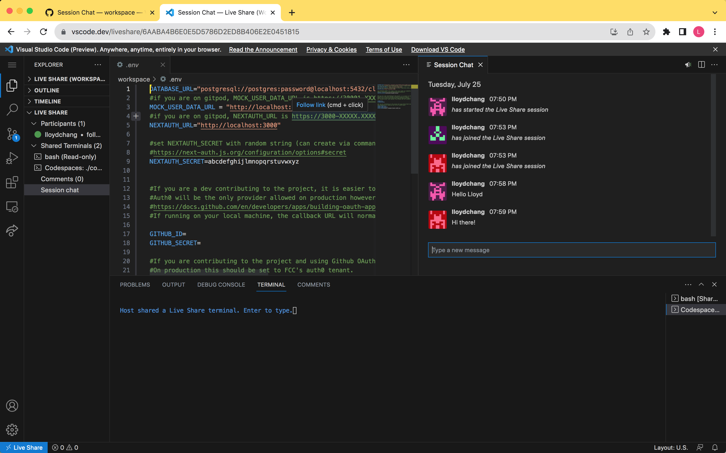 Add Visual Studio Code Live Share extension to GitHub CodeSpaces ...