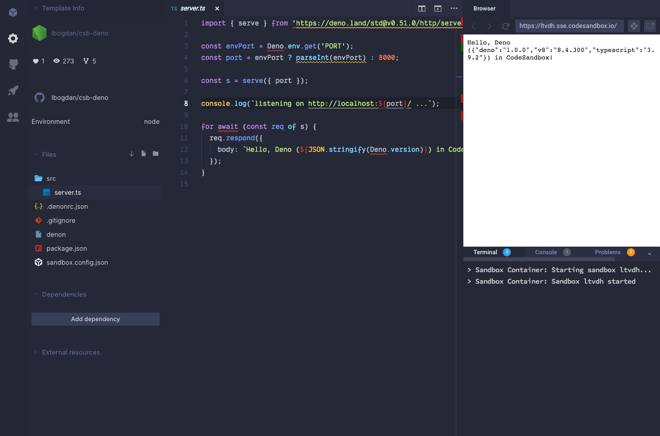 Add deno-js support · Issue #3028 · codesandbox/codesandbox-client · GitHub
