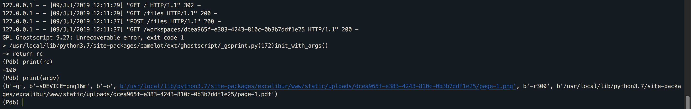 Unable to process PDFs, throws GhostscriptError: -100 on refresh page (mac OS) · Issue #61 ...
