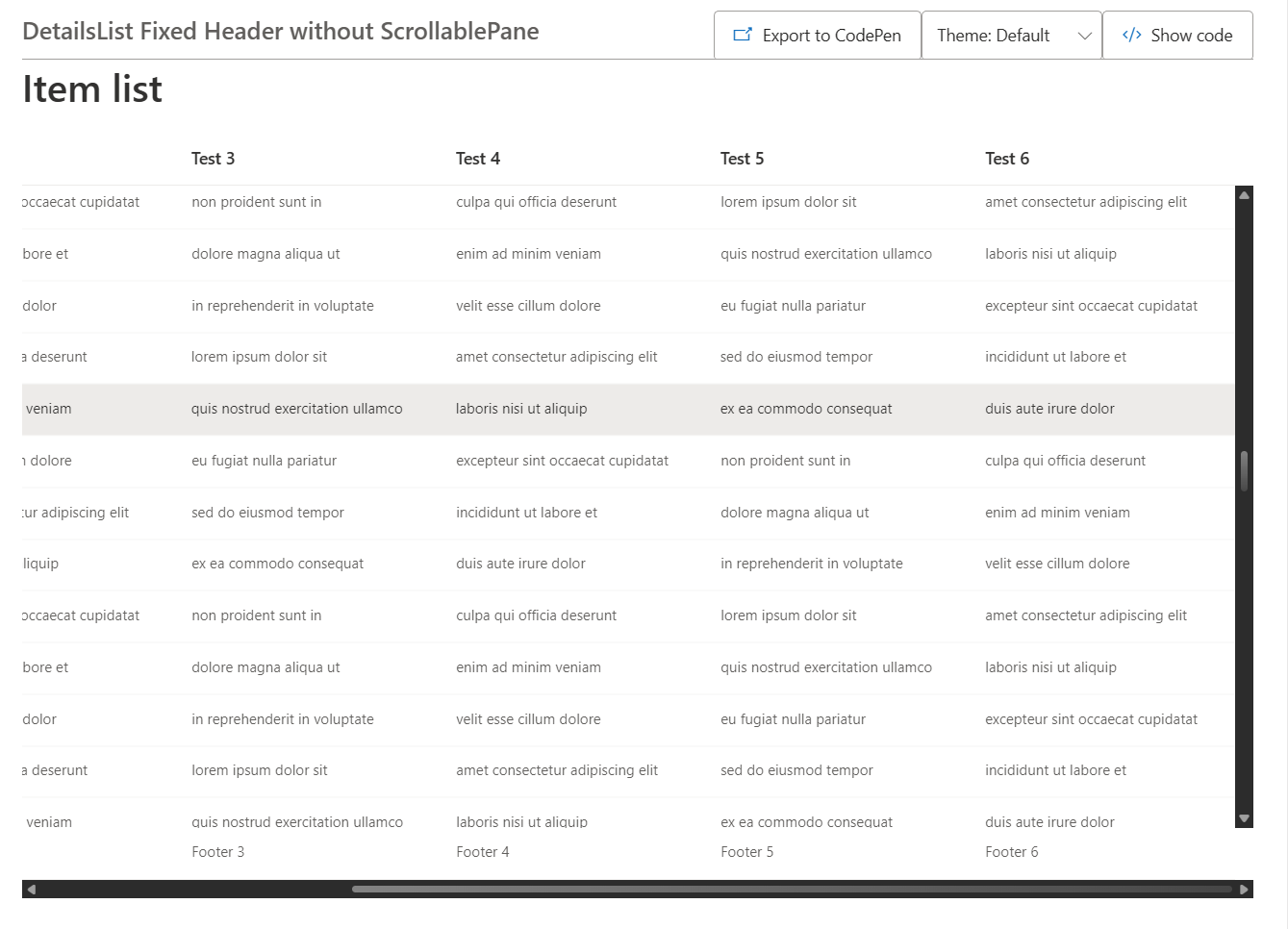 The "DetailsList Fixed Header without ScrollablePane" example doesn't work · Issue #22447 ...