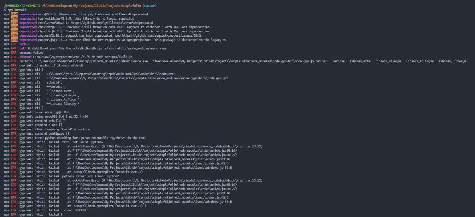Npm Install Errors? · Issue #89 · cobiwave/simplefolio · GitHub