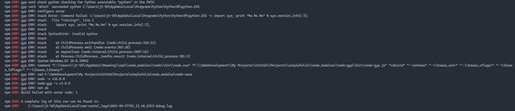 Npm Install Errors? · Issue #89 · cobiwave/simplefolio · GitHub