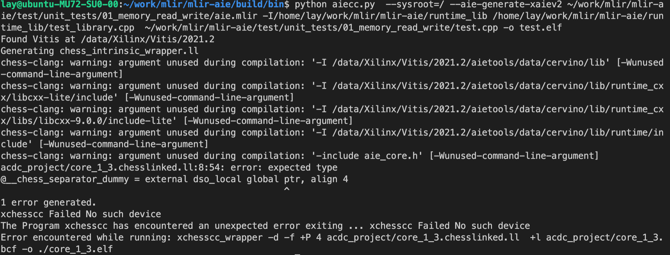 Error: no input files xchesscc Failed No such device The Program xchesscc has encountered an ...