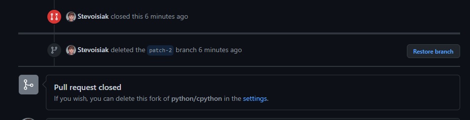 Renaming a branch of cpython closes associated pull requests · community · Discussion #46766 ...