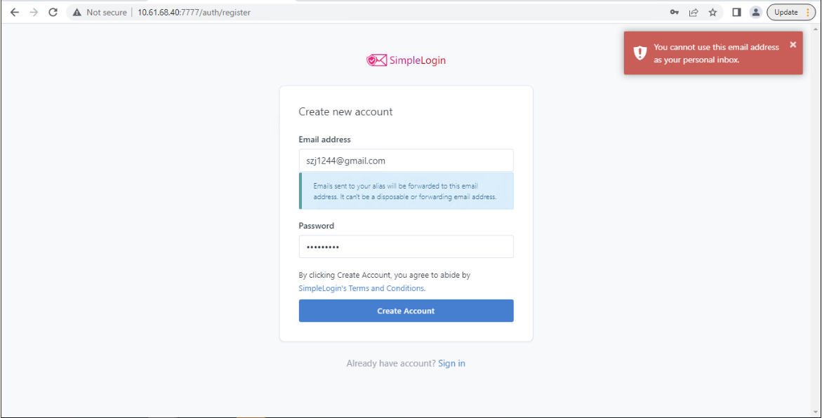 Cannot sign up an account. · simple-login app · Discussion #1354 · GitHub