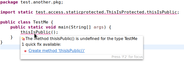 Import static with protected base class yiels wrong class reference compiled in resulting ...