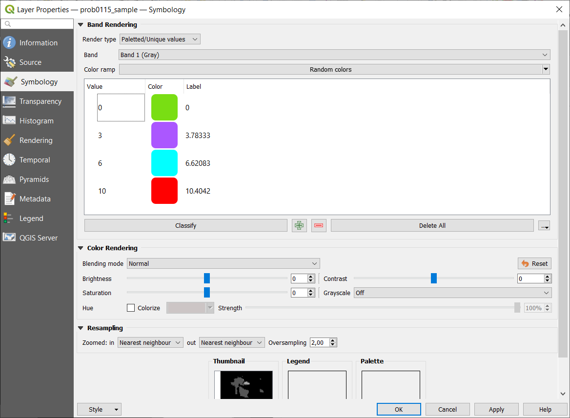 Wrong assignments of raster values to symbology Paletted/Unique values or Singleband Pseudocolor ...