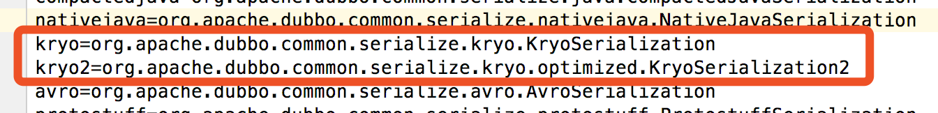 Serialization extension org.apache.dubbo.common.serialize.kryo.optimized.KryoSerialization2 ...