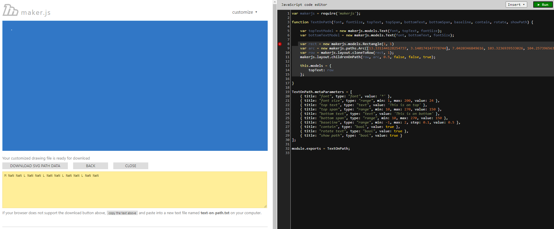 childrenOnPath giving Nan · Issue #550 · microsoft/maker.js · GitHub