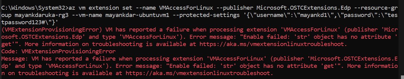 The command 'az vm extension set' does not work as intended. · Issue #27362 · Azure/azure-cli ...