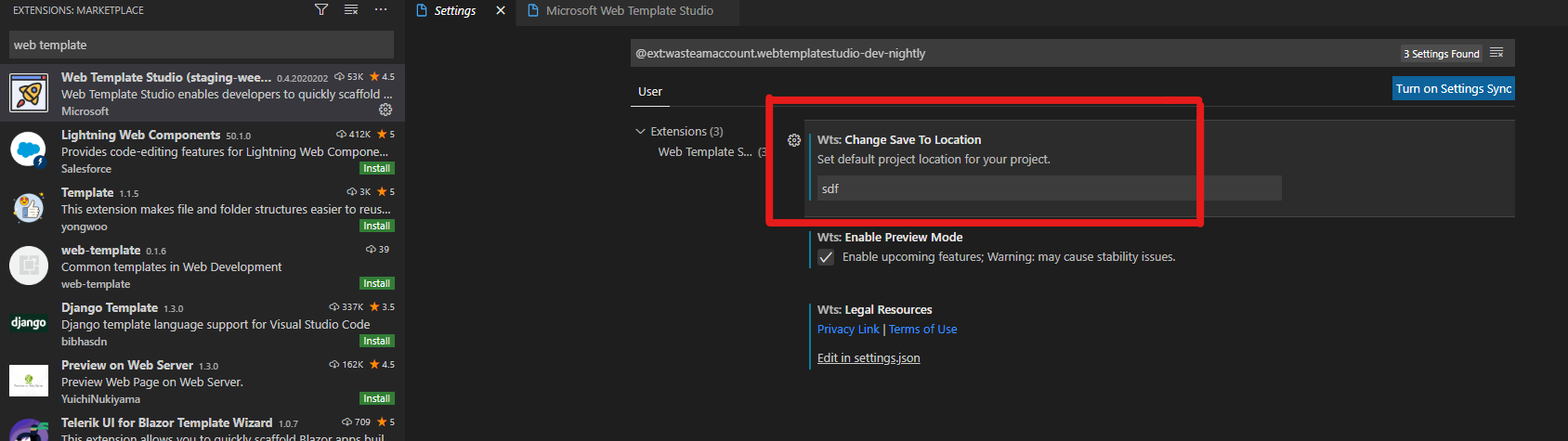 Wrong path configured in extension configuration WTS: Change save to location does not display ...