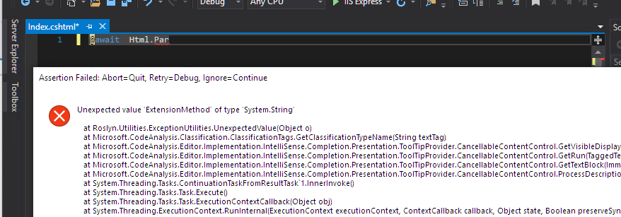 Assert in completion in razor file · Issue #33266 · dotnet/roslyn · GitHub