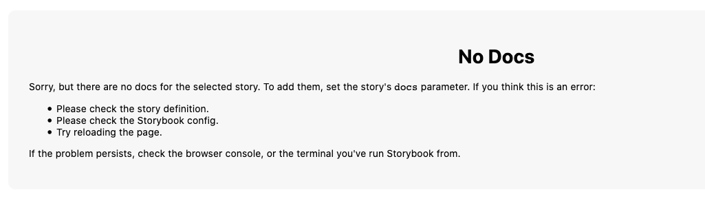 No Docs Error · Issue 10556 · Storybookjs Storybook · Github