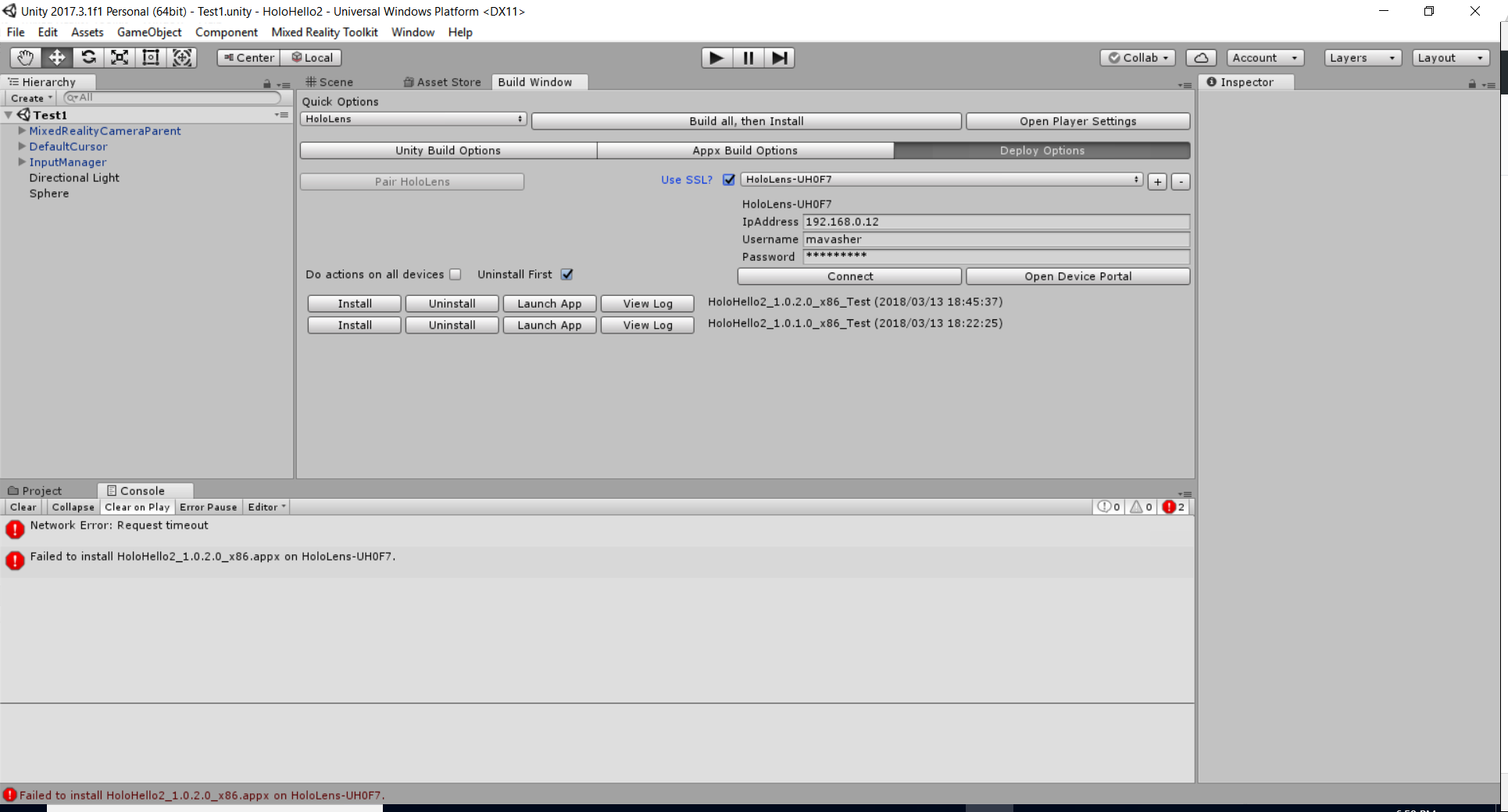Unable To Deploy From Build Window · Issue 1834 · Microsoftmixedrealitytoolkit Unity · Github 