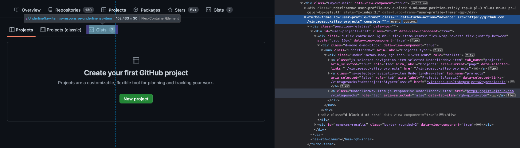`profile-gists-link` appears in projects navigation on profile · Issue #6231 · refined-github ...