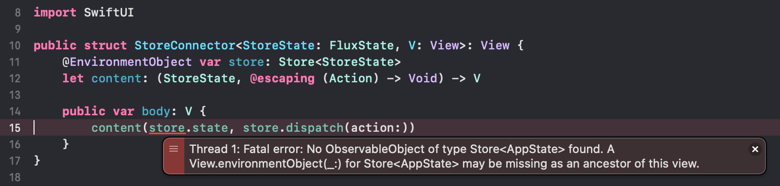 SwiftUIFlux, ConnectedView, @EnvironmentObject: "A View ...